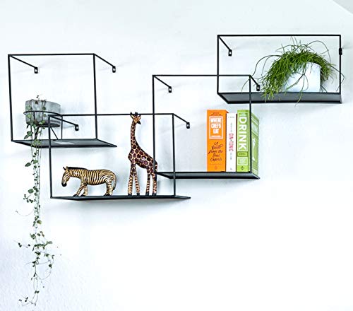 Set of 4 Metal Intersecting Floating Shelves, Decorative Large Square ...