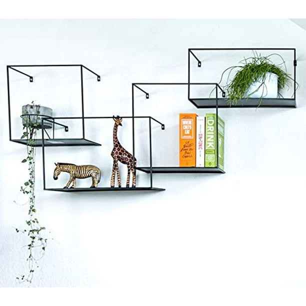 Set of 4 Metal Intersecting Floating Shelves, Decorative Large Square ...