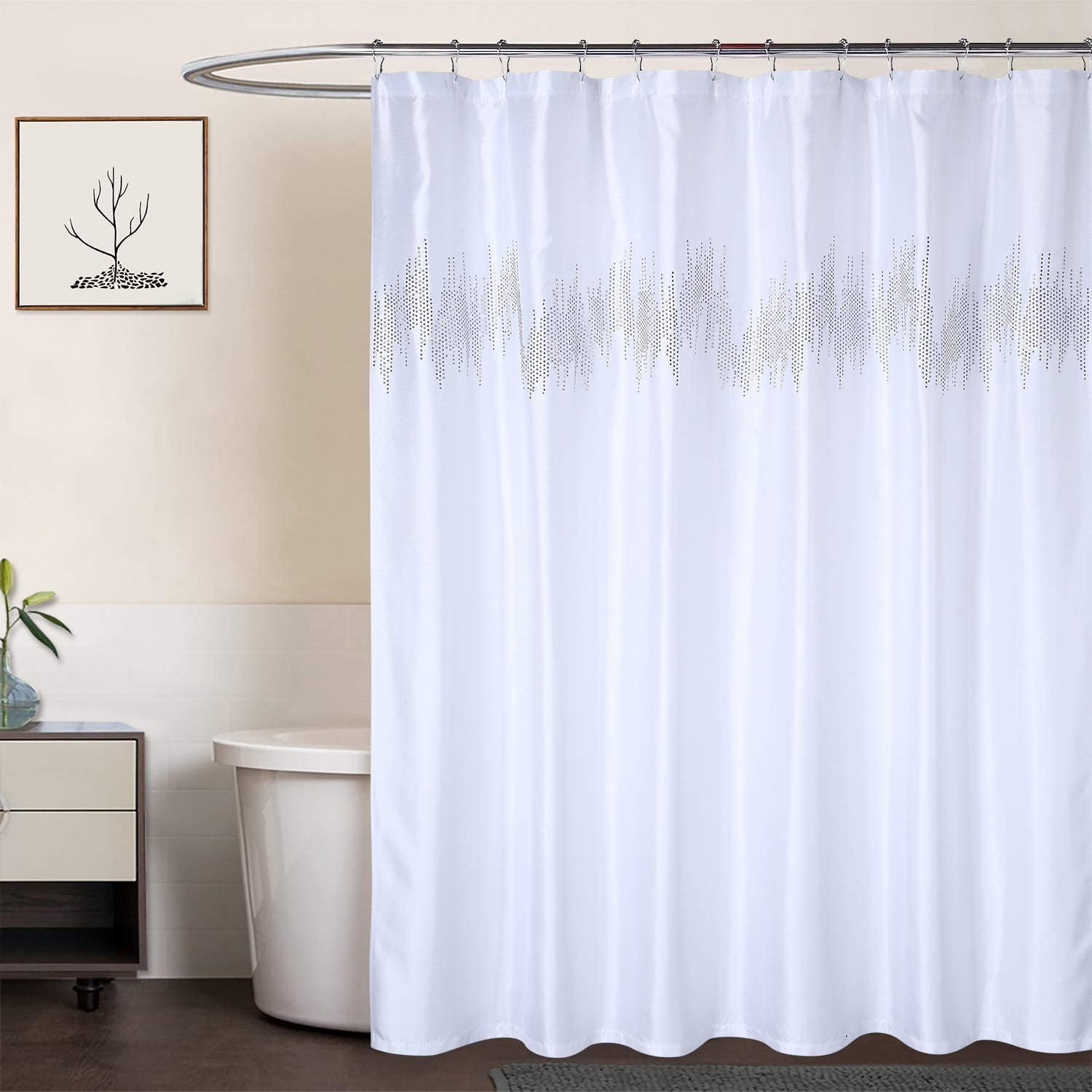 Shimmer Faux Silk Fabric Shower Curtain Chic Sparkle Crystal Design For