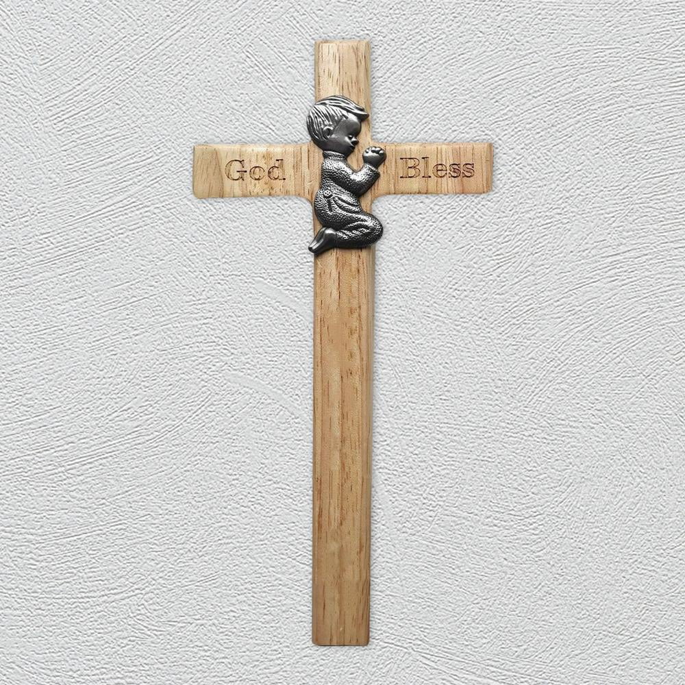 Buy MINOCOOL Baby Cross Ornament, Wooden Personalized Praying Boy ...