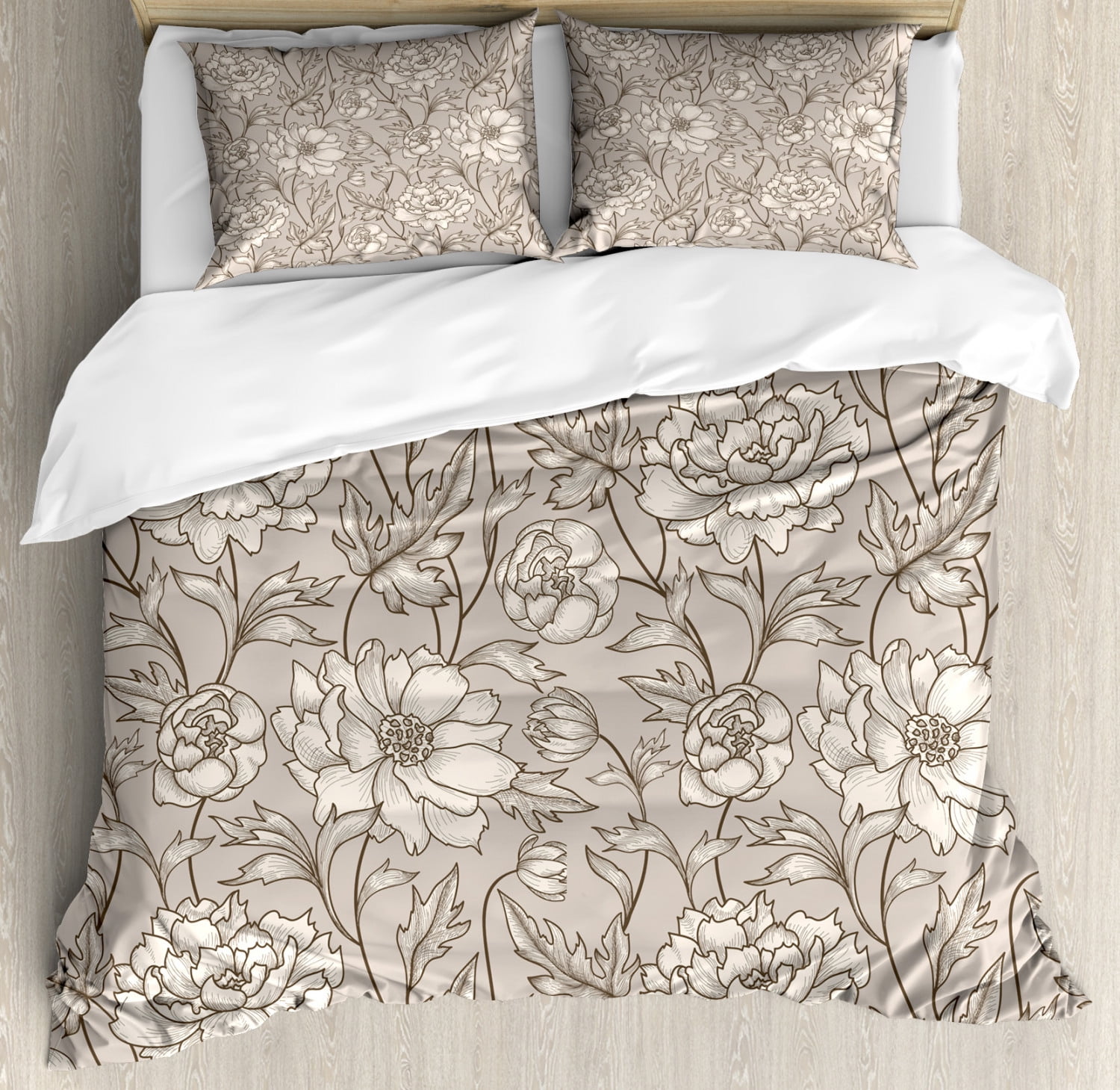 Aster Duvet Cover Set King Size, Earth Tones Flower Petals Autumn ...
