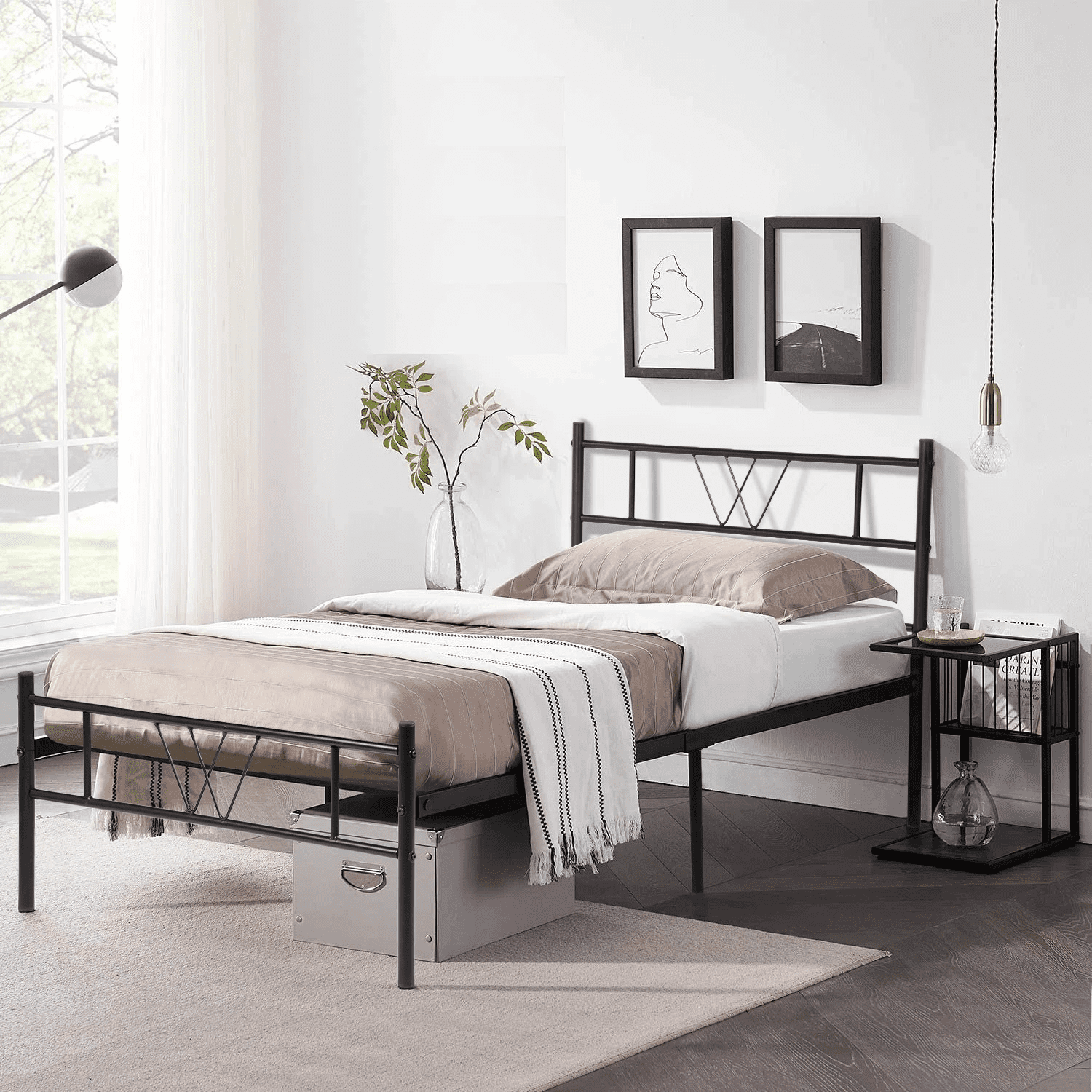 Cama Individual HOMEMAKE FURNITURE Somier de Metal Negro Minimalista ...