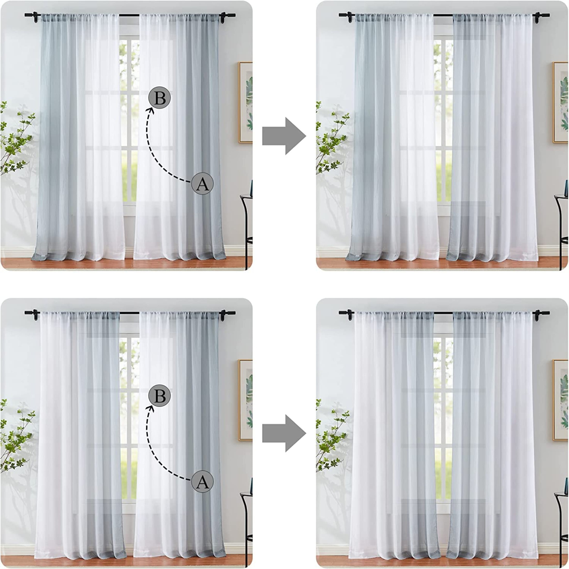 Buy Junvictex 1 Piece Grey Ombre Chiffon Sheer Window Scarf Valance ...