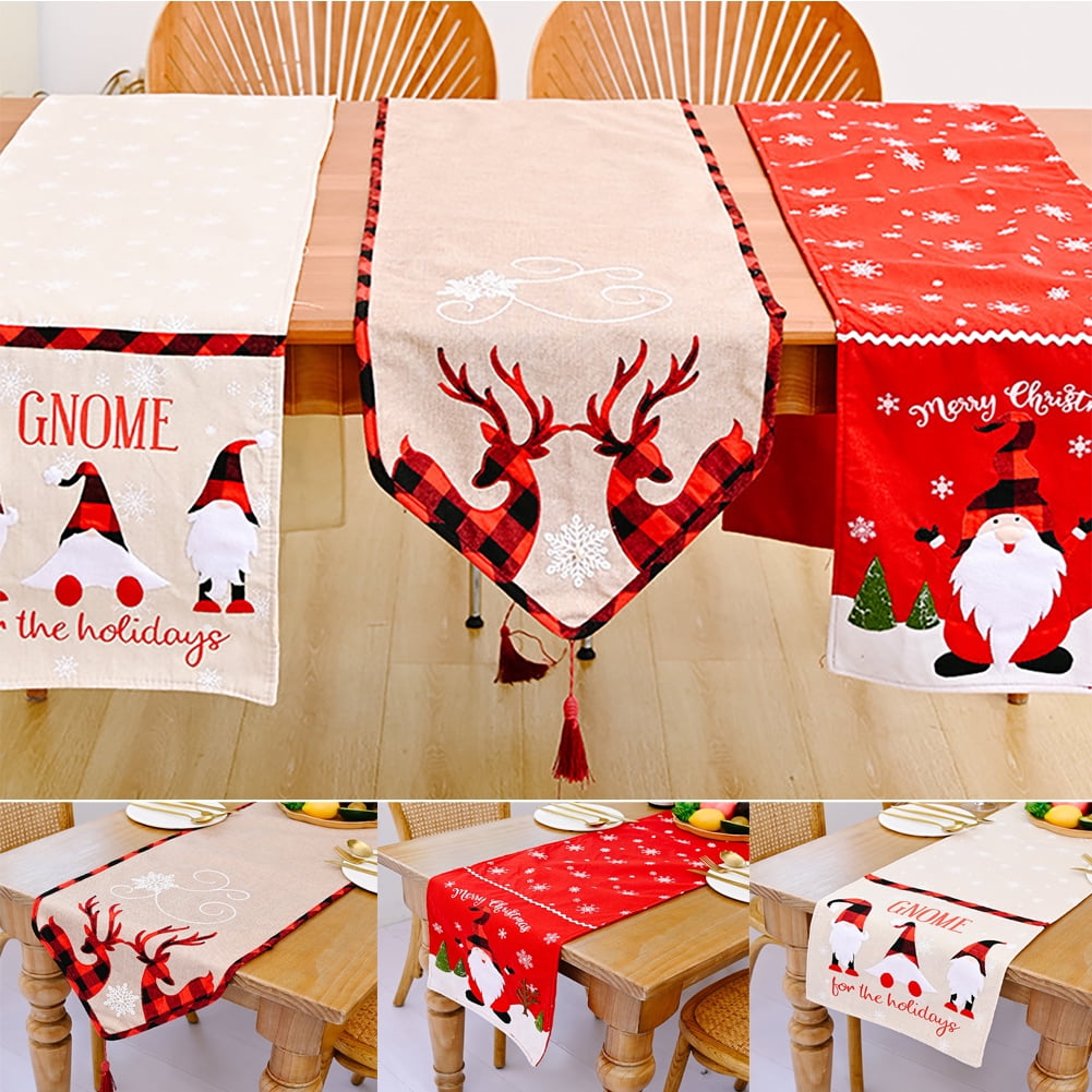Travelwant Fabric Christmas Table Runner, Embroidered Merry Christmas ...