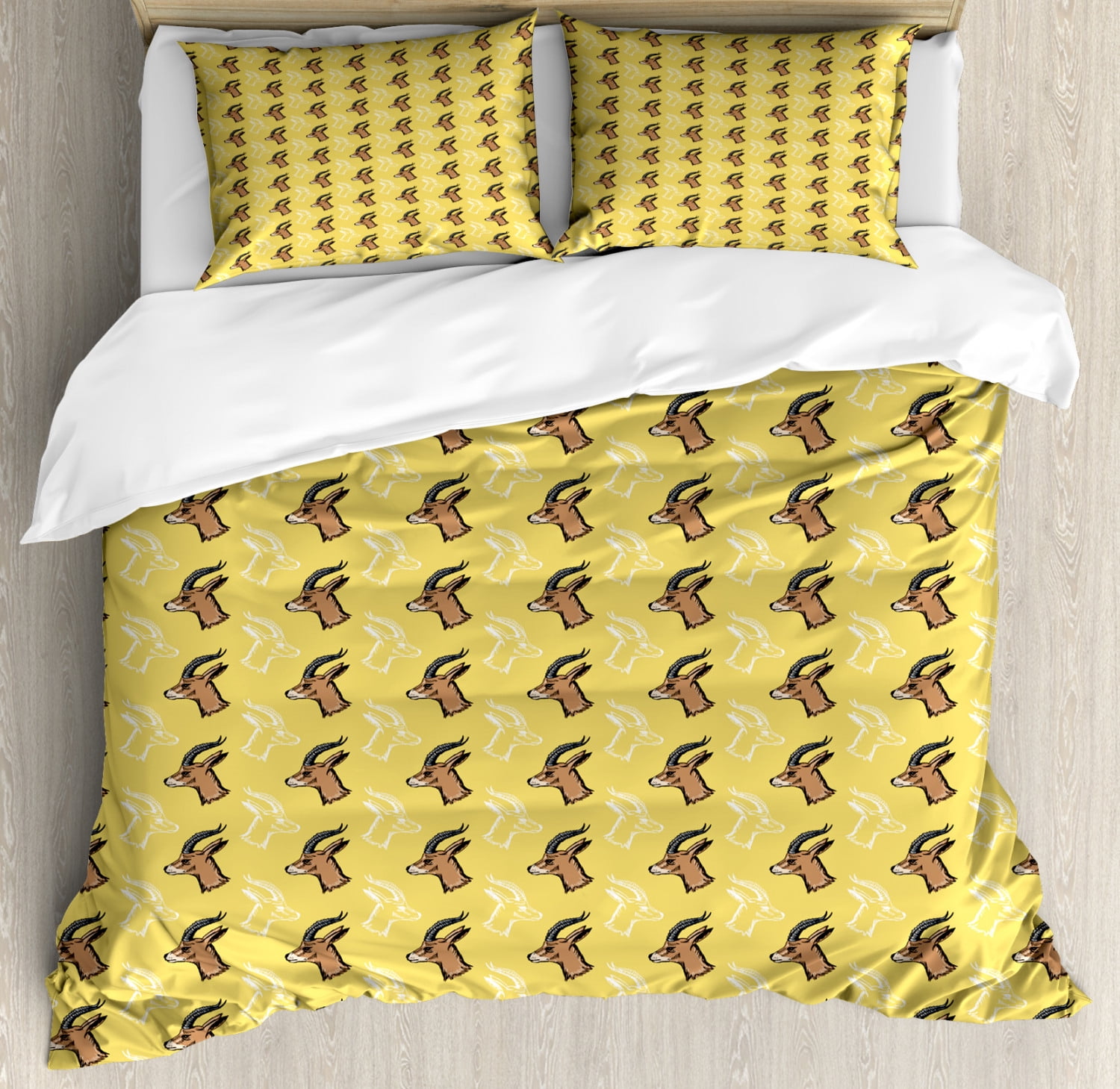 Antelope Duvet Cover Set Queen Size, Side View Wild Animal Head with ...