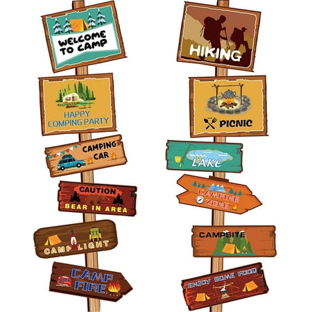 24 Pieces Camping Party Sign Camping Party Themed Directional Signs ...