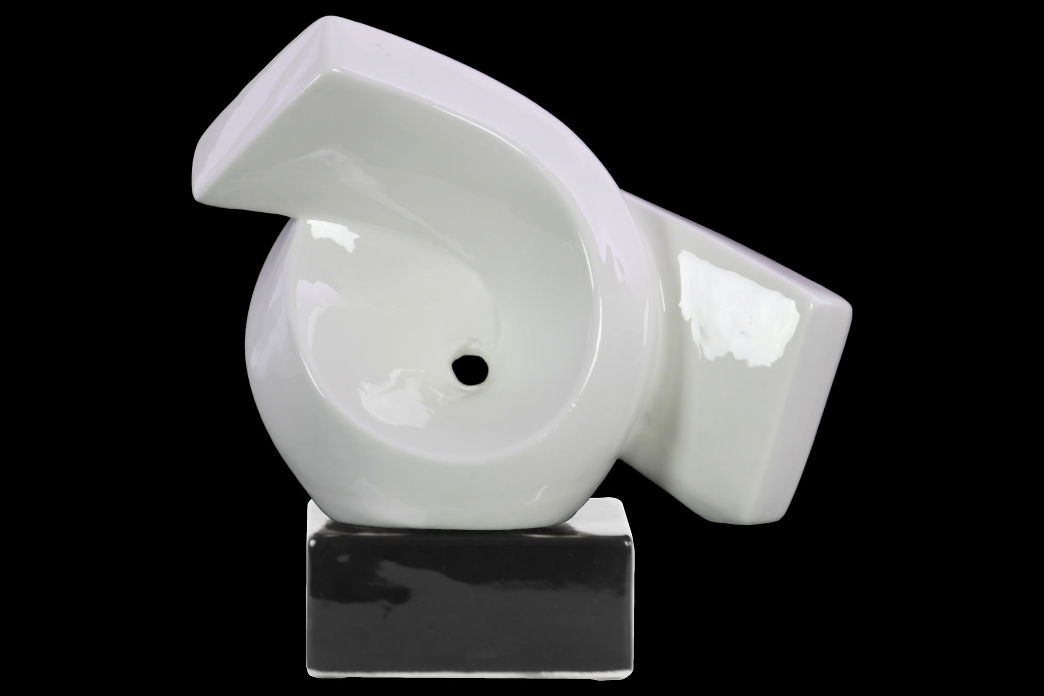 Ceramic Ribbon Abstract Sculpture on Rectangle Base Gloss Finish White ...
