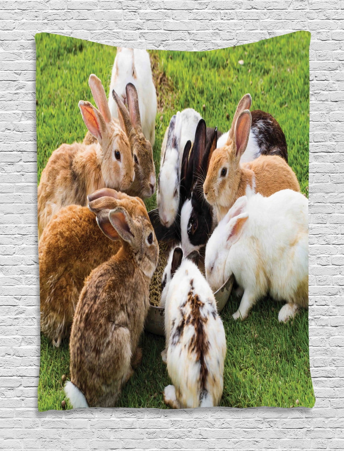 Bunny Tapestry, Real Life Image of a Group of Rabbits Eating Food in ...