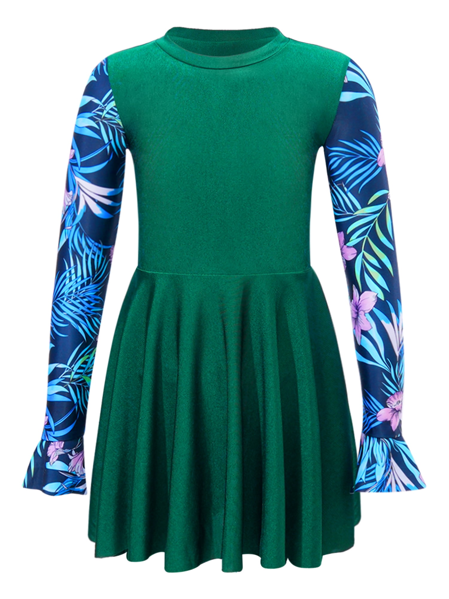 renvena Kids Girls Floral Long Sleeve Modest Swim Dress Beach Rashguard ...