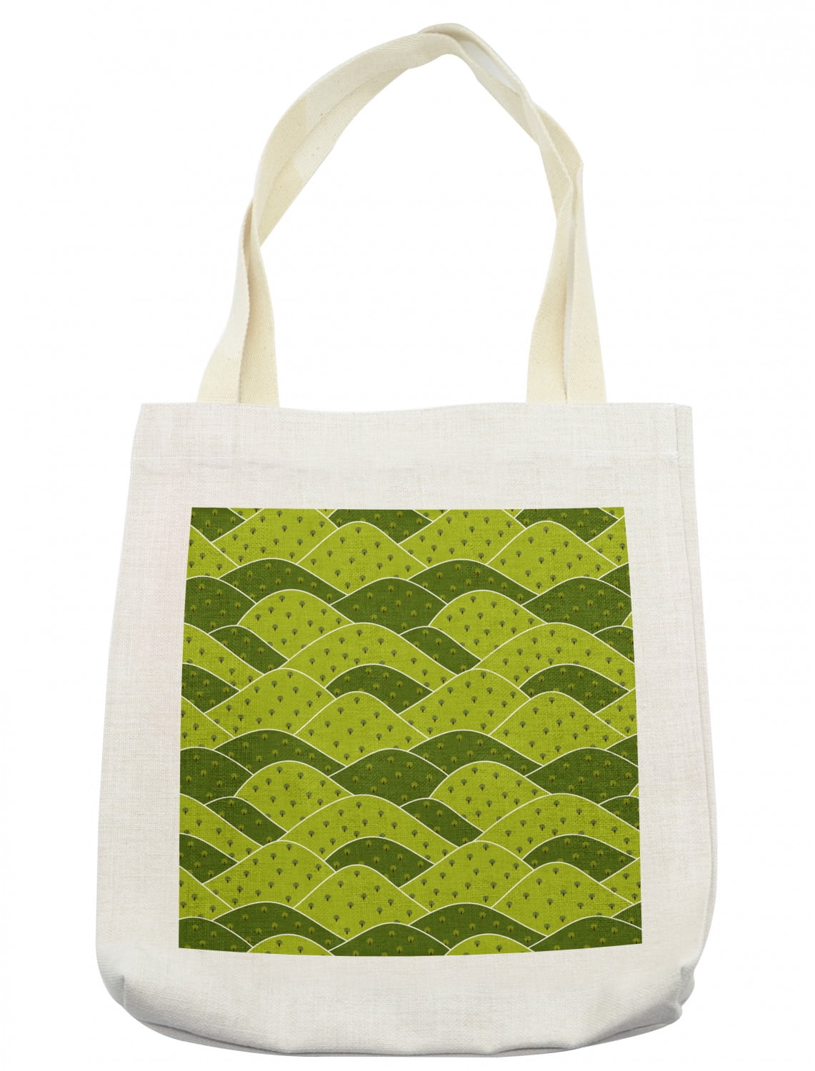 Nature Tote Bag, Simplistic Hills Cartoon Design Trees Mountains ...