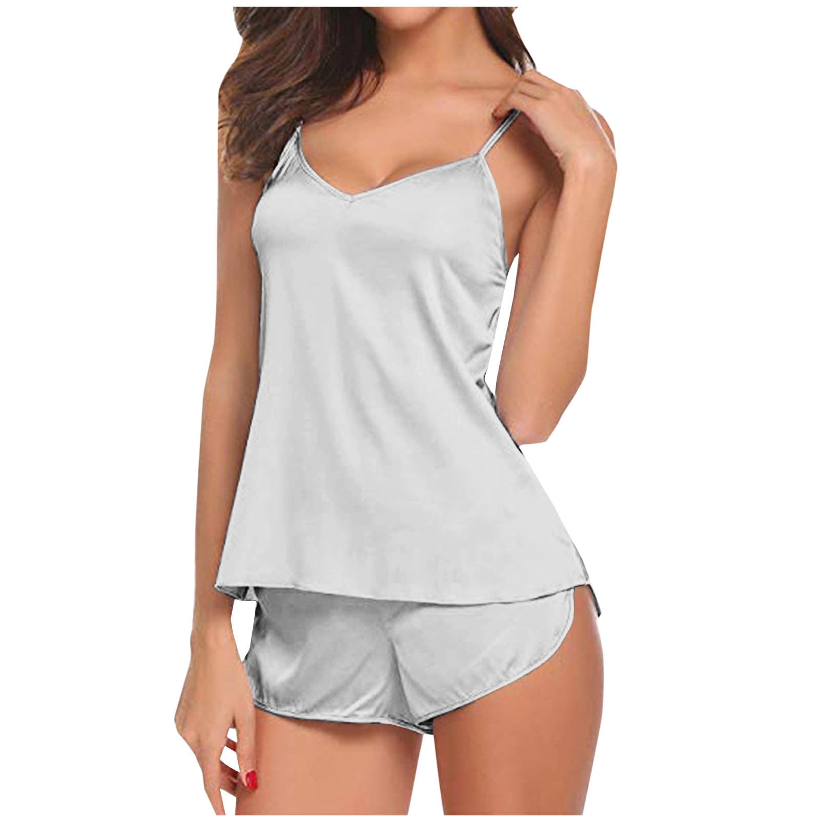 Click here for Hujlwoi Silk Satin Pajama Sets Sleeveless V-Neck 2... prices