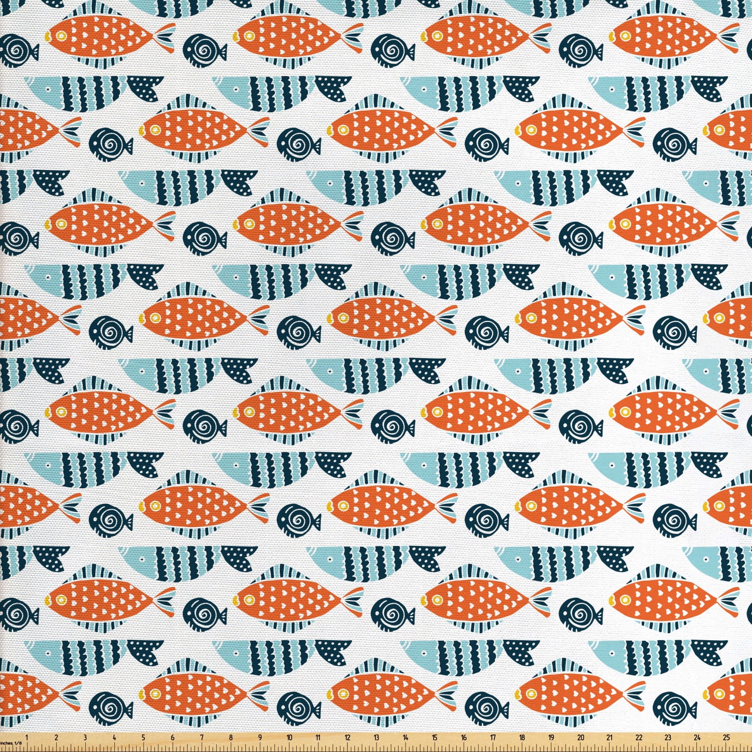 Fish Fabric by The Yard, Childish Pattern with Marine Cartoon Animal ...