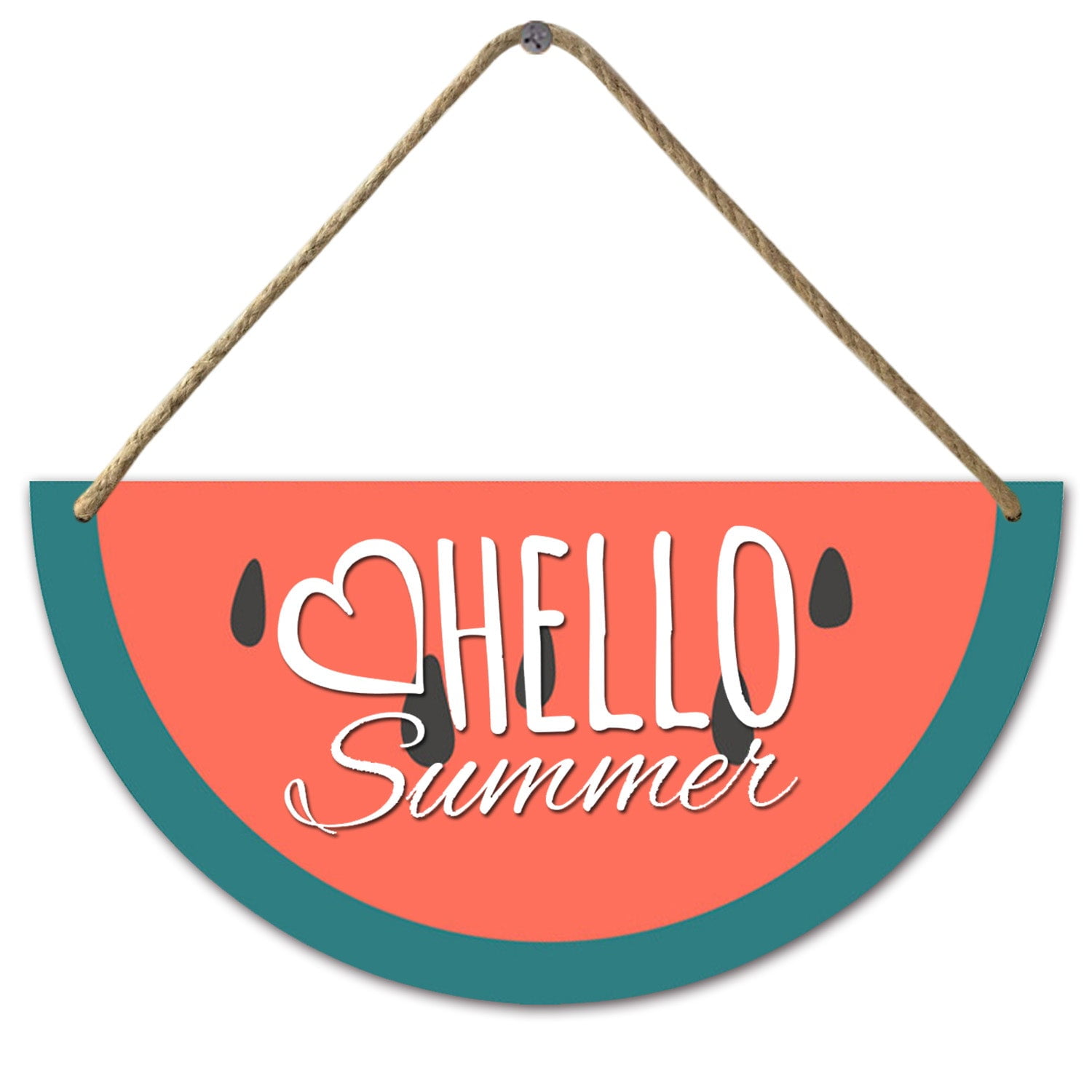 Eveokoki Watermelon Door Sign Hello Summer Door Hanger Wood Front Door