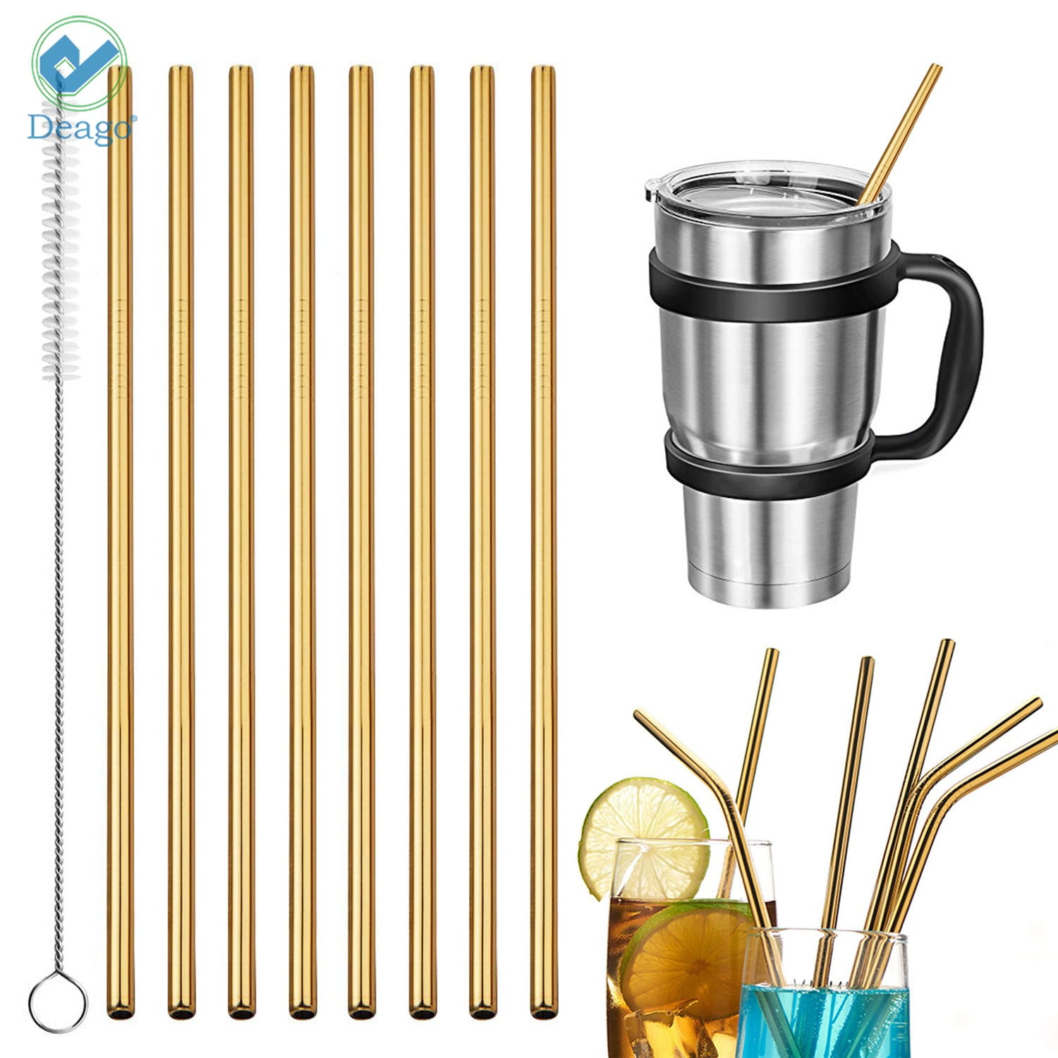 Deago Set of 8 Stainless Steel Straws Ultra Long 8.5 Inch Drinking ...