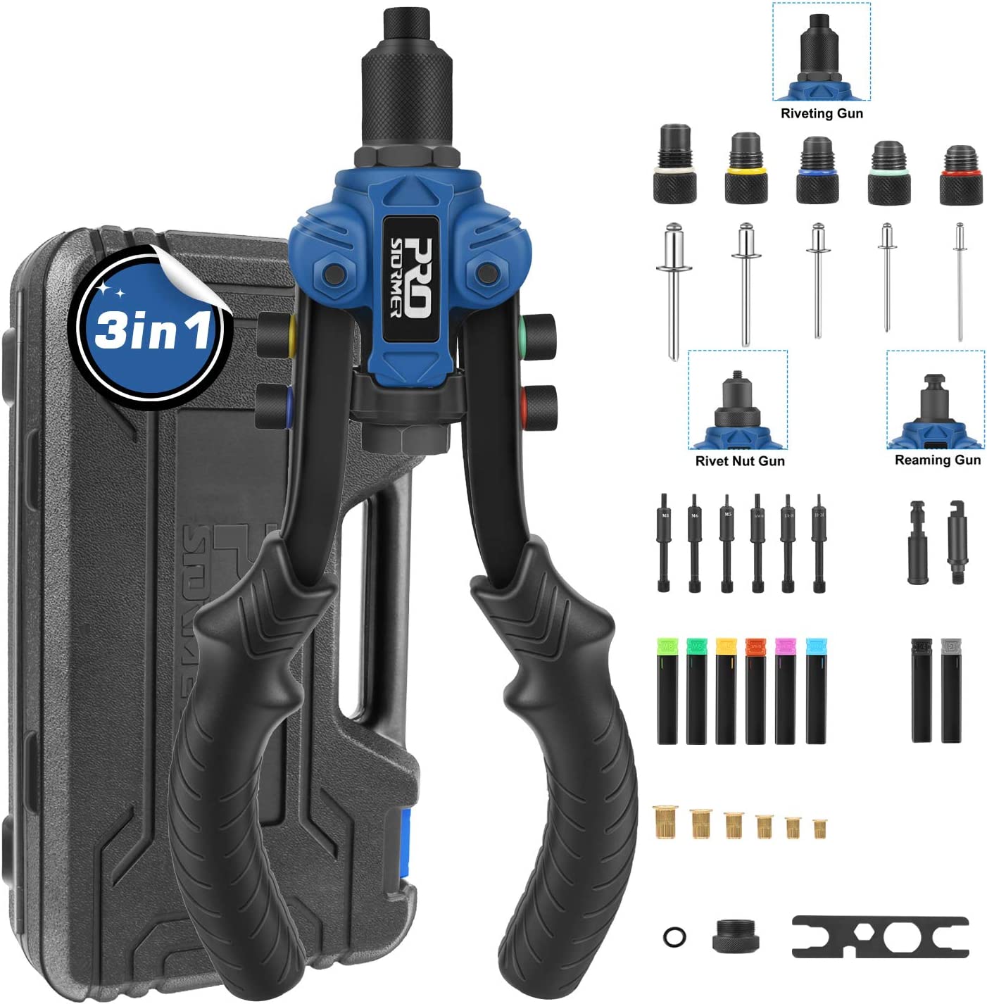 TACKLIFE Rivet Nut Tool,14"Auto Pumping Rod Rivet Setter Kit with 8 ...