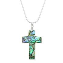 Round Shape Abalone Shell Pendant Necklace Rhodium Plated 17 Inch Snake ...