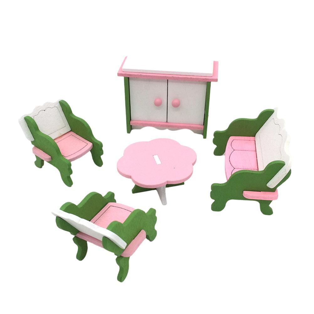 Colorful Wooden Doll House Furniture Room Set, Wood Miniature E2Z1 W2X3 ...