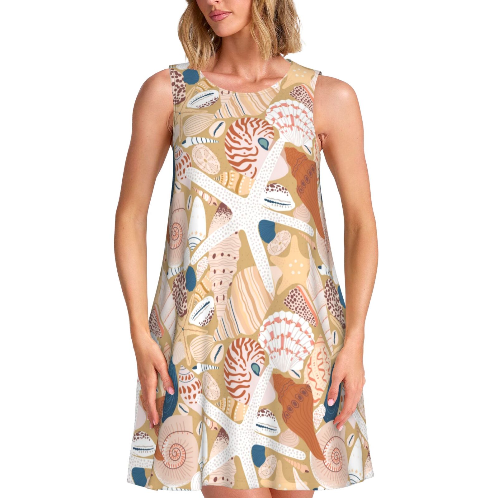 Fotbe Tropical Beach Sea Shell Vestido de Verano sin Mangas para Mujer ...
