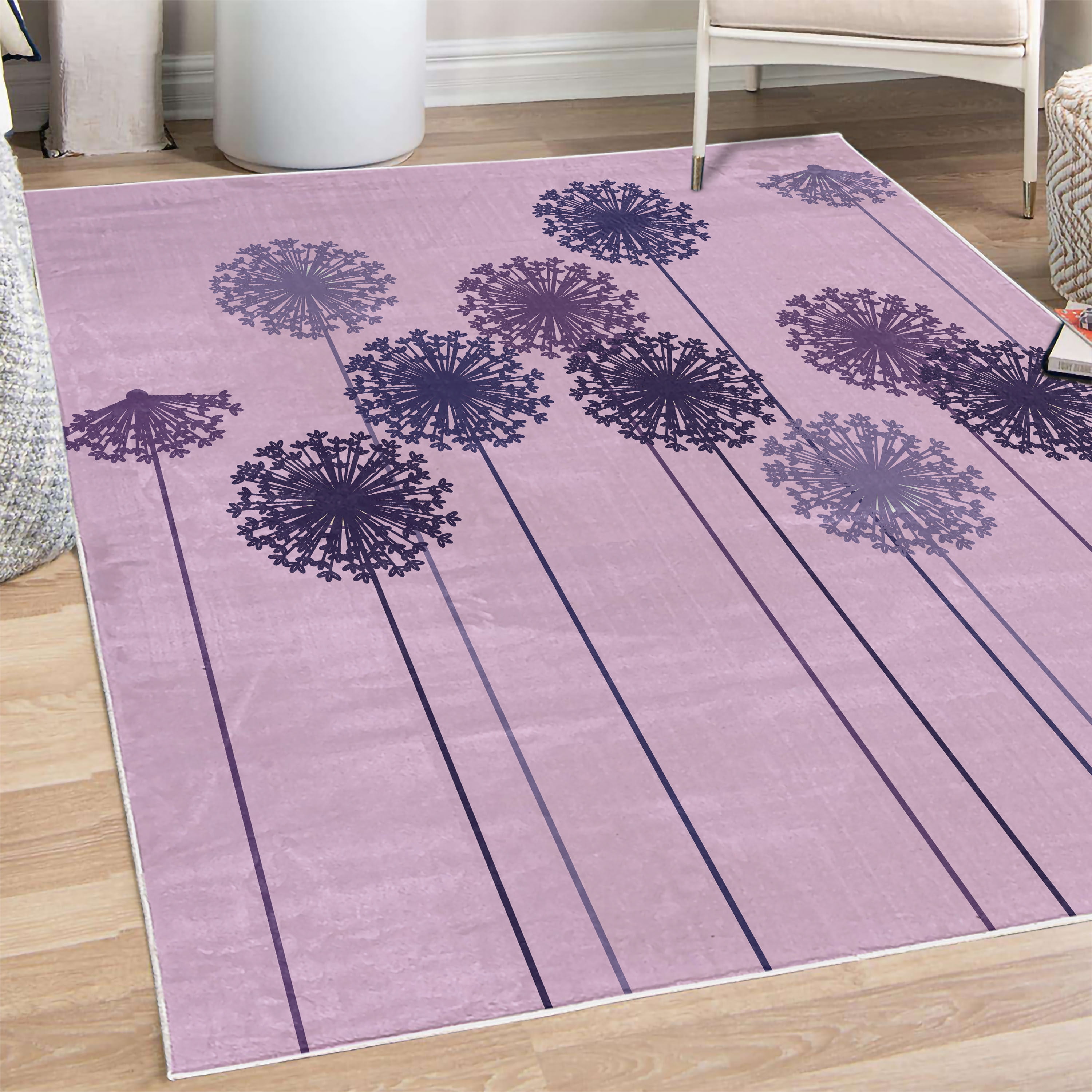 Dandelion Decorative Rug, Abstract Wildflower Silhouettes Botanical ...