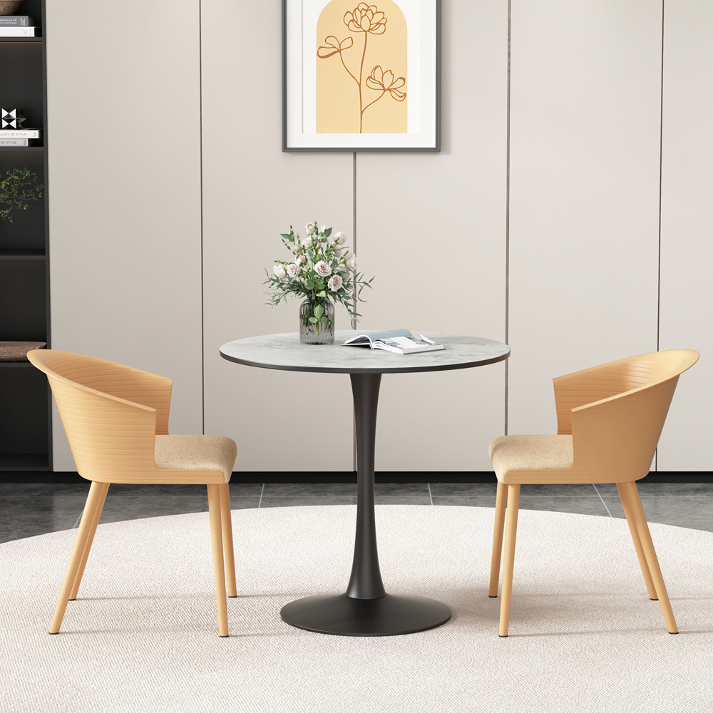 31.5in Round Dining Table, BTMWAY Gray Faux Marble Tulip Table with ...