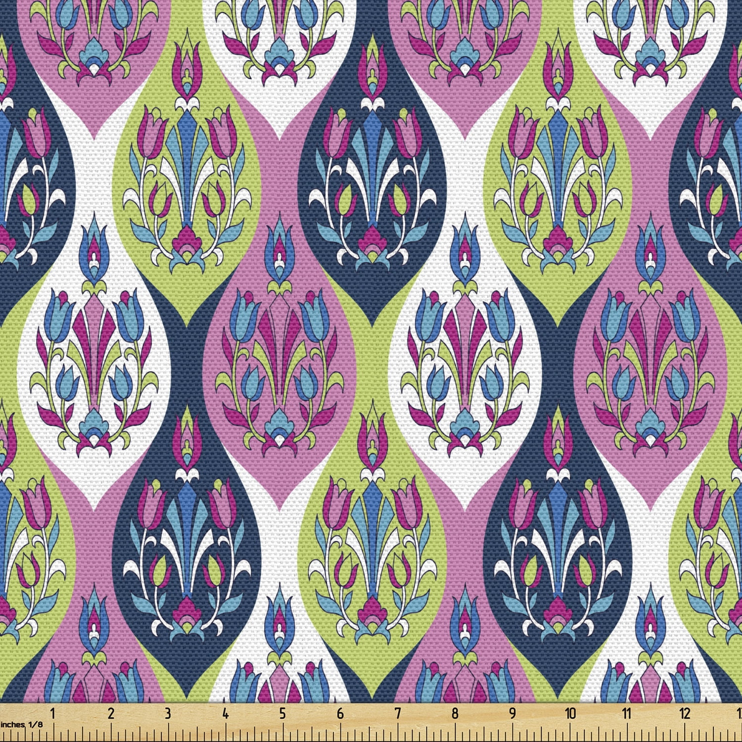 Floral Fabric by the Yard, Ornamental Elements in Colorful Blobs ...