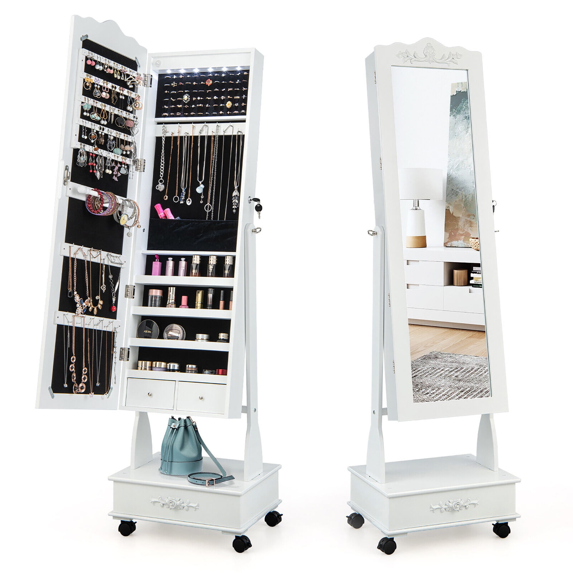 Click here for Gymax Rolling Jewelry Armoire With Full Length Hd... prices