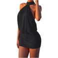 Xaqiouau Womens Solid Color Halter Neck Mini Dress Sleeveless Backless ...