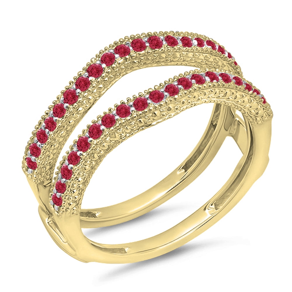 0.45 Carat (ctw) 18K Yellow Gold Round Red Ruby Ladies Anniversary ...