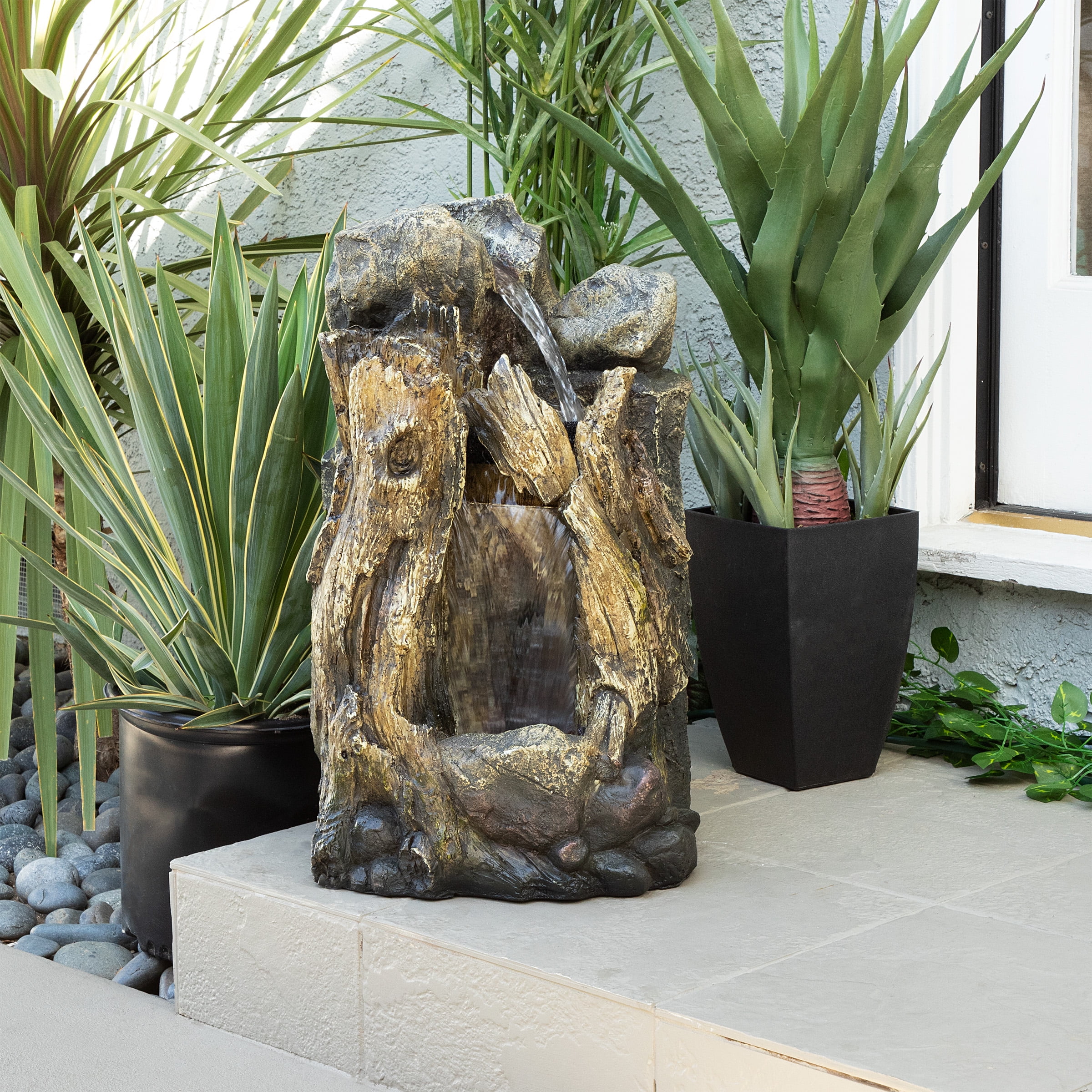 Alpine Corporation Rain Forest Waterfall Tree Trunk Fountain with LED ...