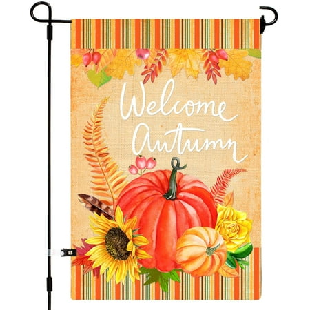 Welcome Autumn Garden Flag Double-Sided Pumpkin Outdoor Flags Burlap ...