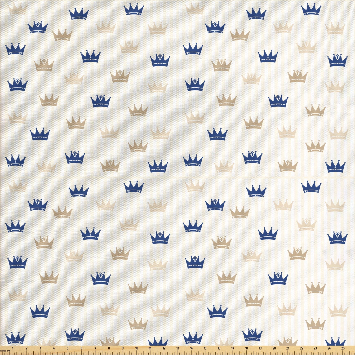 Crown Fabric by The Yard, Royalty Coronet Pattern on Soft Toned Stripes ...