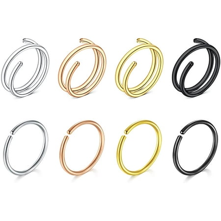 Longita Double Nose Ring for Single Piercing Double Hoop Nose Ring for ...