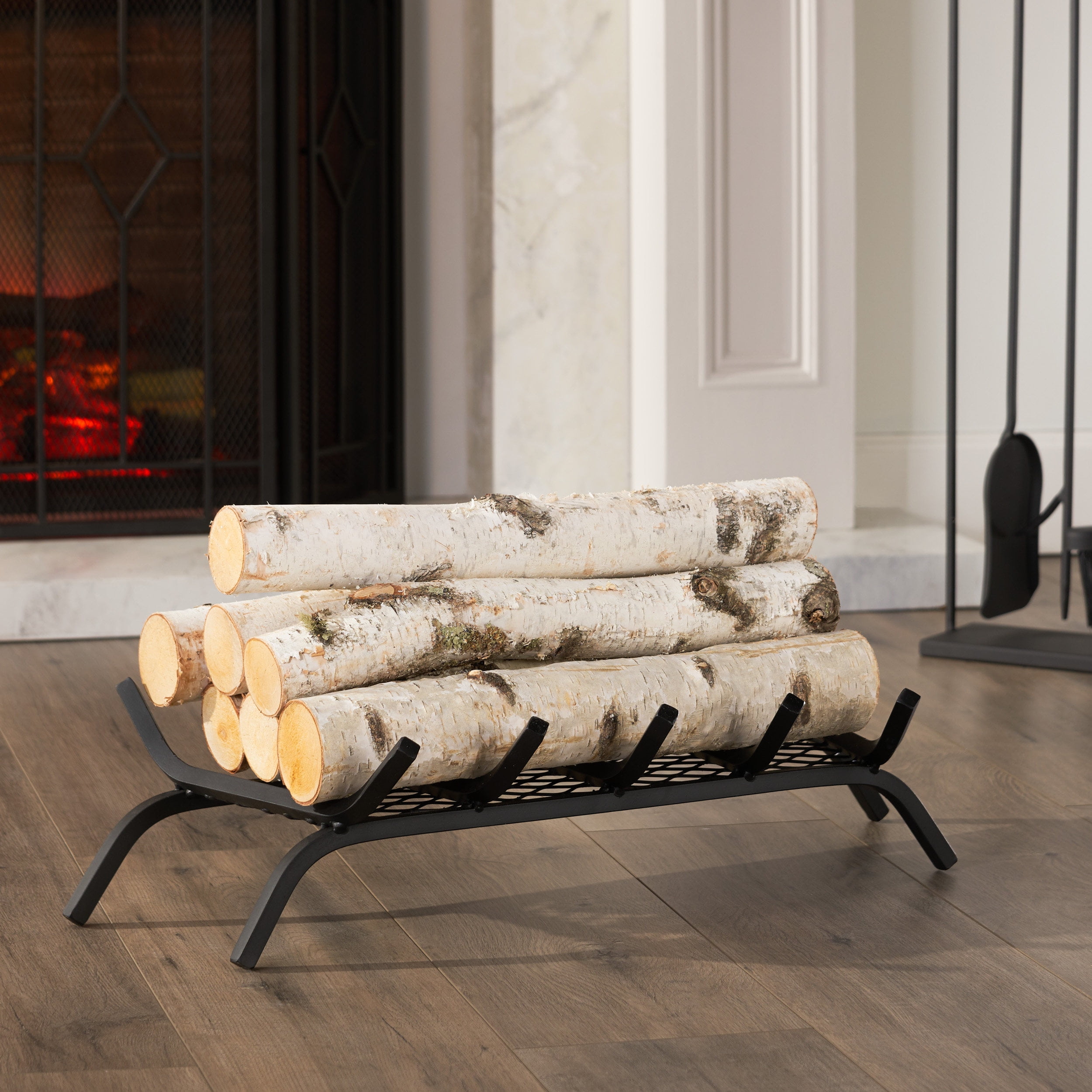 Noble House Conti Indoor Metal 27in. Fireplace Log Holder, Matte Black ...