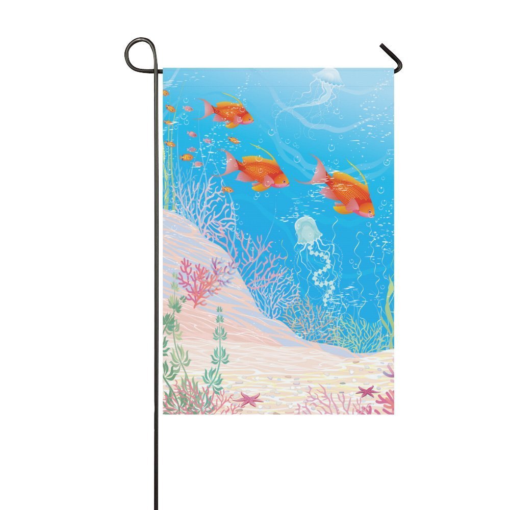 MYPOP Underwater World Landscape with Red Fish Garden Flag Banner 12 x ...