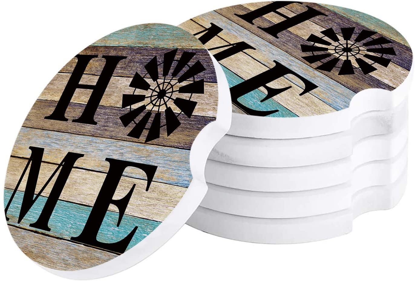 ZHANZZK Summer Farm Windmill Wood Grain Set of 2 Car Coaster for Drinks ...