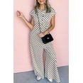Chic Women's Khaki Checkered Print Buttoned Crew Neck Wide Leg Jumpsuit - [ZhiHiMeRi] | (US 16 ...