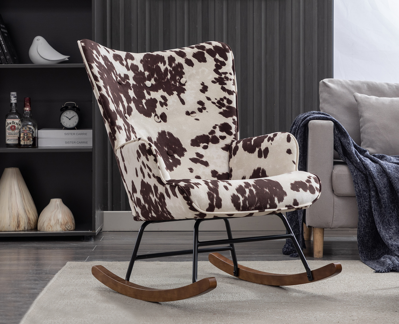 Guyou Modern Rocking Chair, Glider Nursery Chair with Tufted Wingback ...