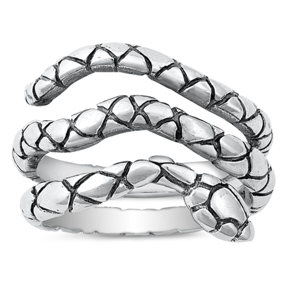 Snake Wide Coil Animal Head Ring ( Sizes 6 7 8 9 10 ) New .925 Sterling ...