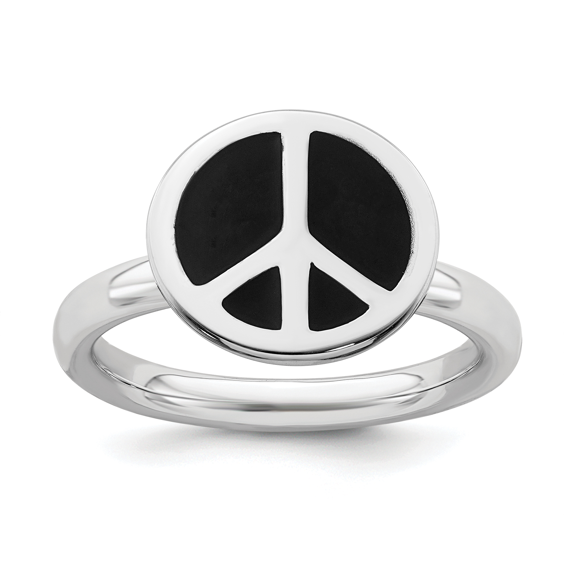 925 Sterling Silver Black Enameled Peace Sign Band Ring Size 9.00 ...