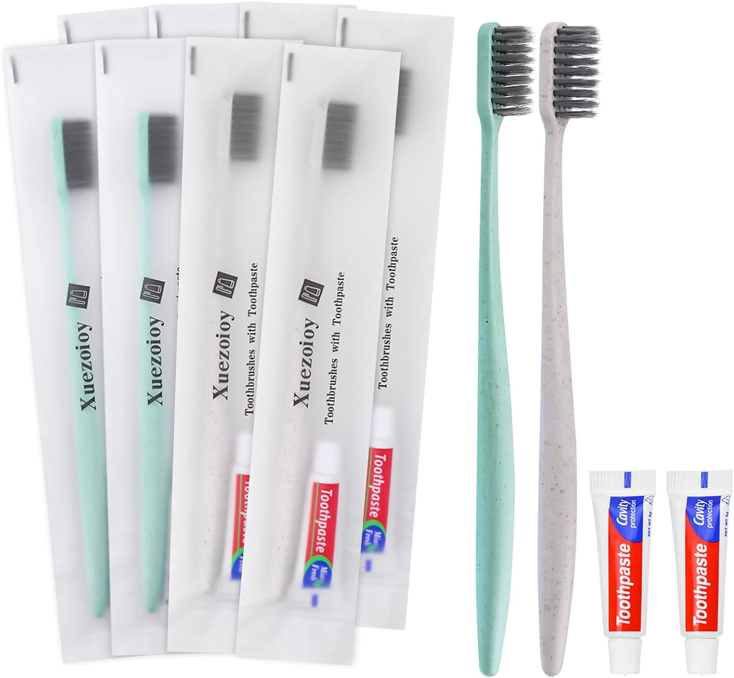 SHILIU-Disposable Toothbrushes with Toothpaste,100 Pack Bulk ...