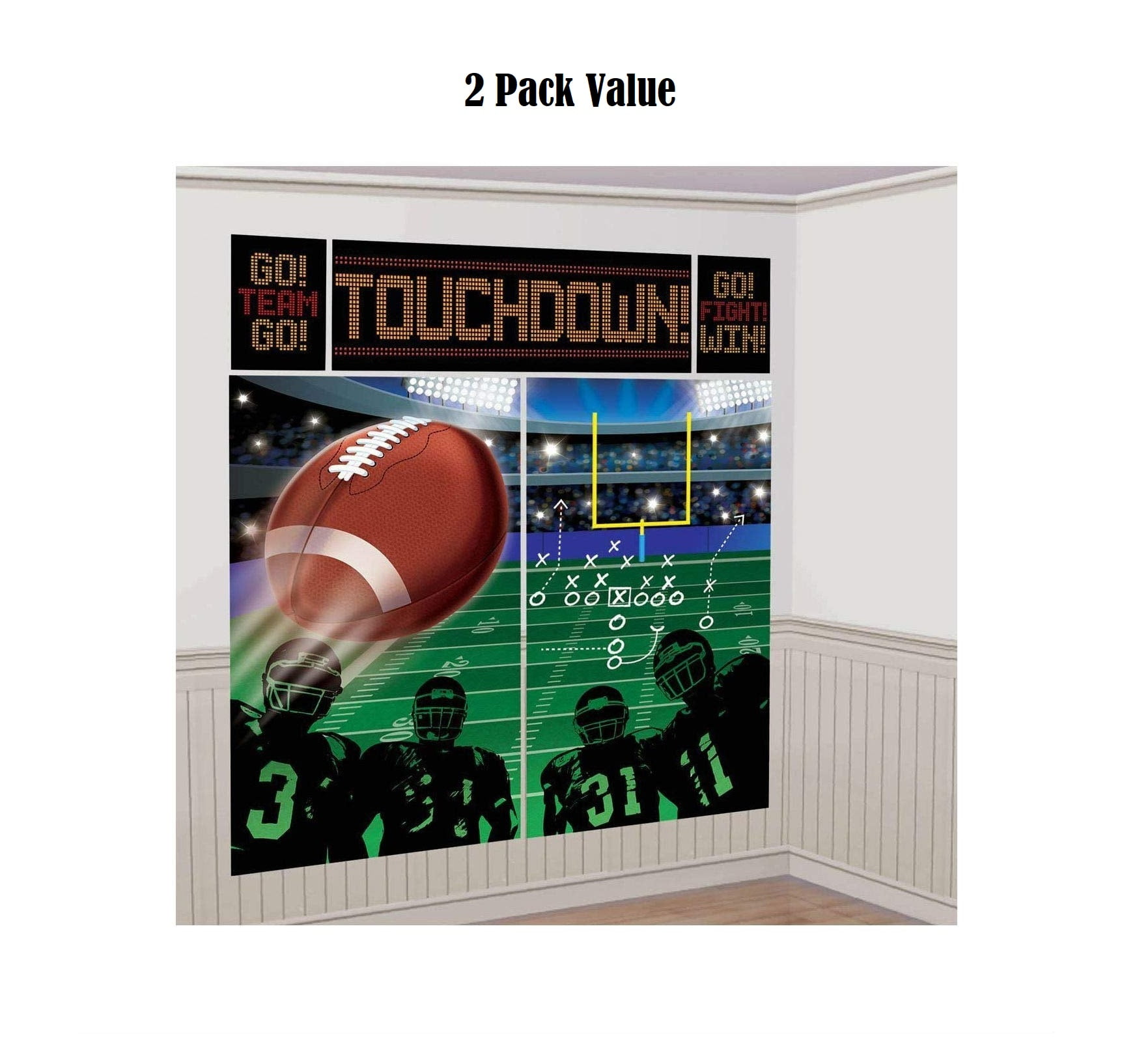 (2 PK) Football Frenzy Birthday Game Scene Setters Wall Decorating Kit ...