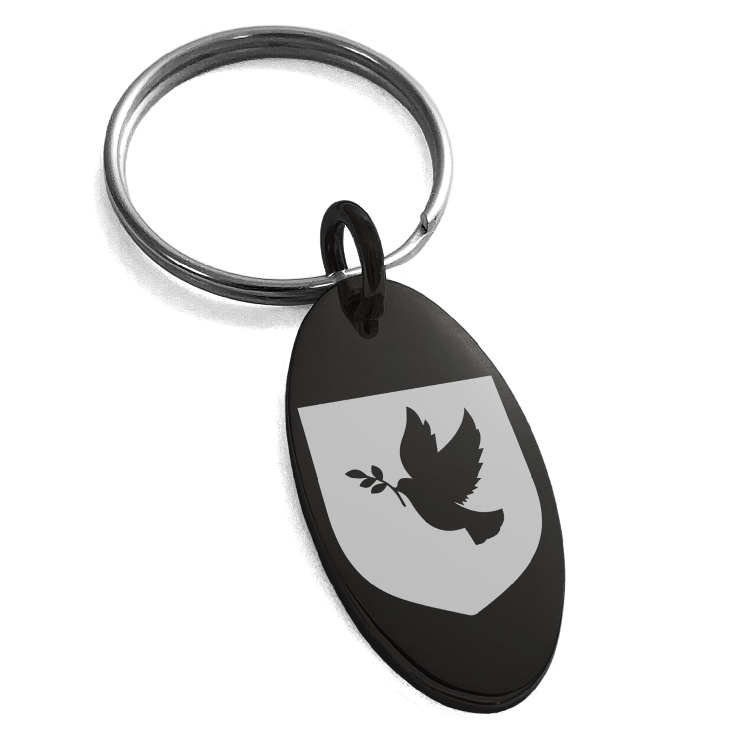 Stainless Steel Dove Peace Coat of Arms Shield Engraved Small Oval ...
