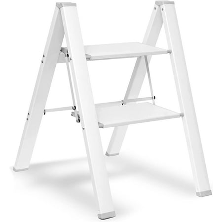 2-Step Aluminum Lightweight Folding Step Stool Ladder with Anti-Slip ...