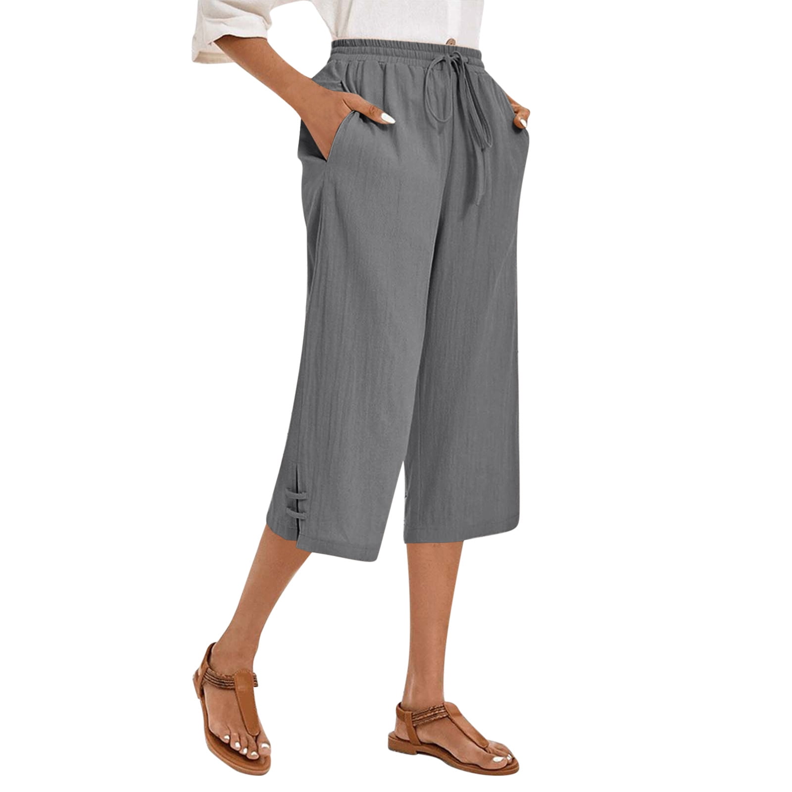 Click here for Wo-Fusoul Linen Pants For Women  Solid Color Elast... prices