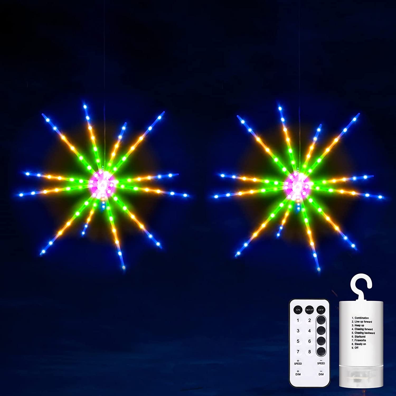 Hanging Firework Lights 2 Pack, Starburst Lights with Timer Remote ...