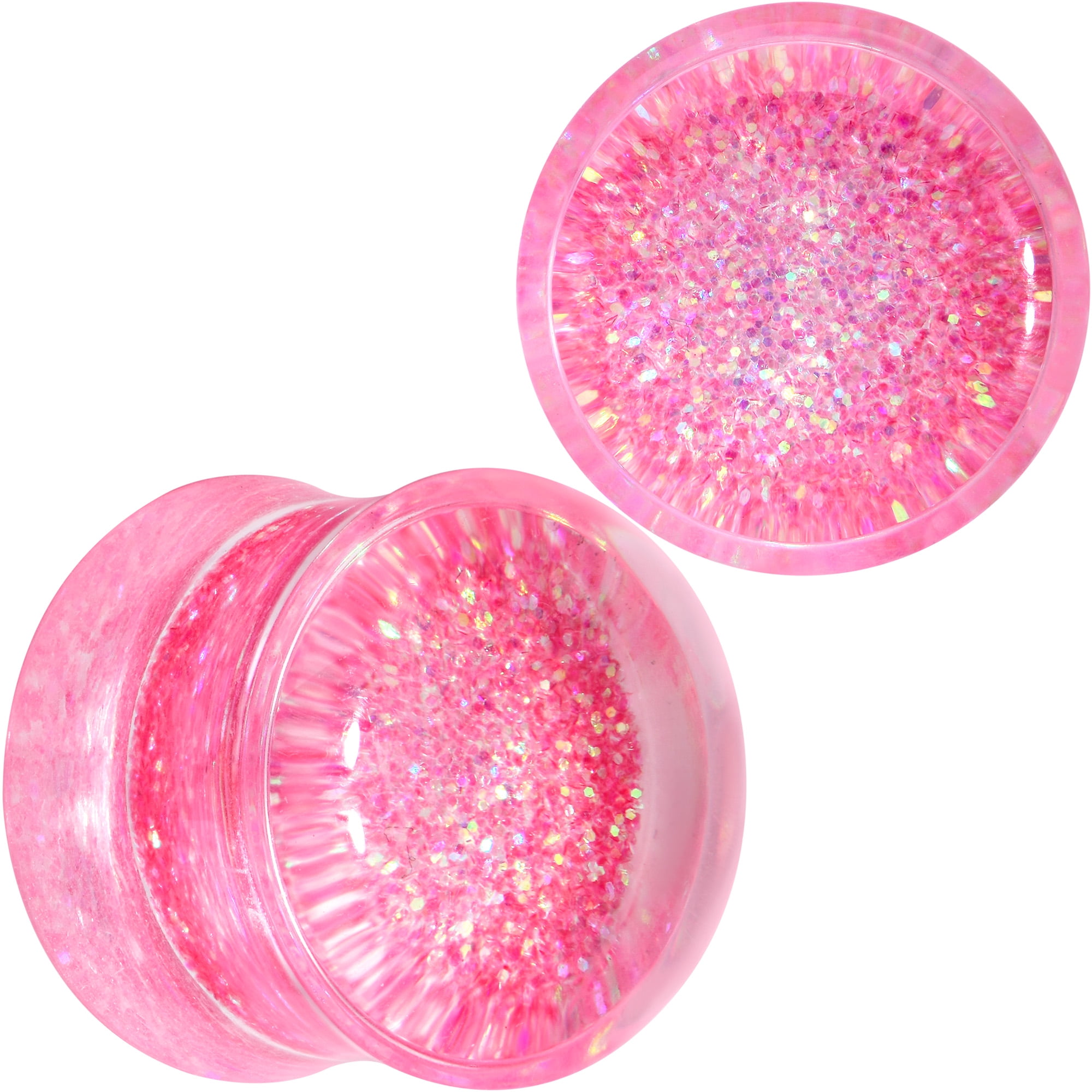 Body Candy Womens 5/8" 2PC Clear Pink Acrylic Glitter Saddle Plugs ...