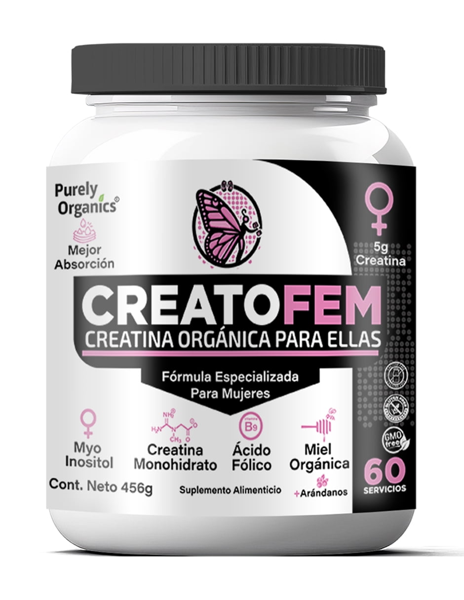 Creatina para mujeres Purely Organics Creatofem Con Myo Inositol Arándano y Vitamina B9 60 ...
