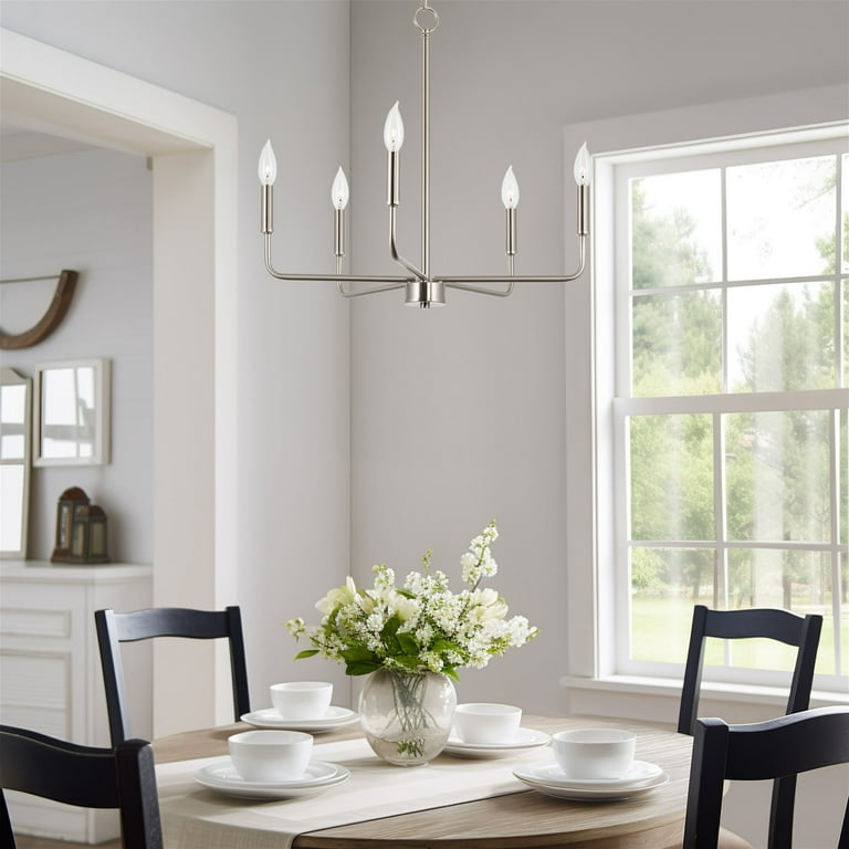 Brushed Bronze Lights Over Dining Room Table