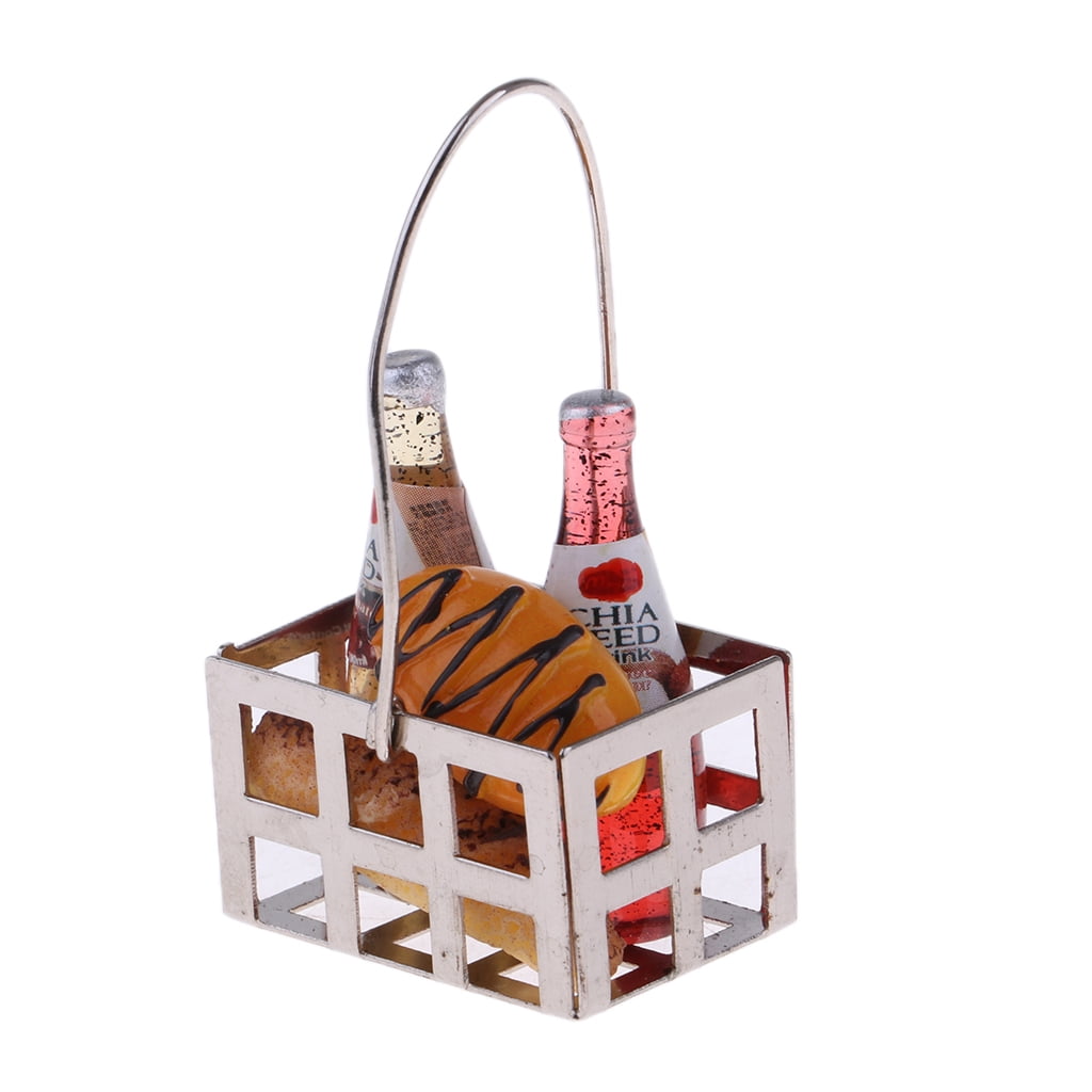 1/12 Dollhouse Furniture Mini Metal Bread Basket With Bottles Set ...