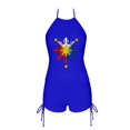 Blue Halter Tankini Set With Philippine Sun Graphic, Drawstring Side ...